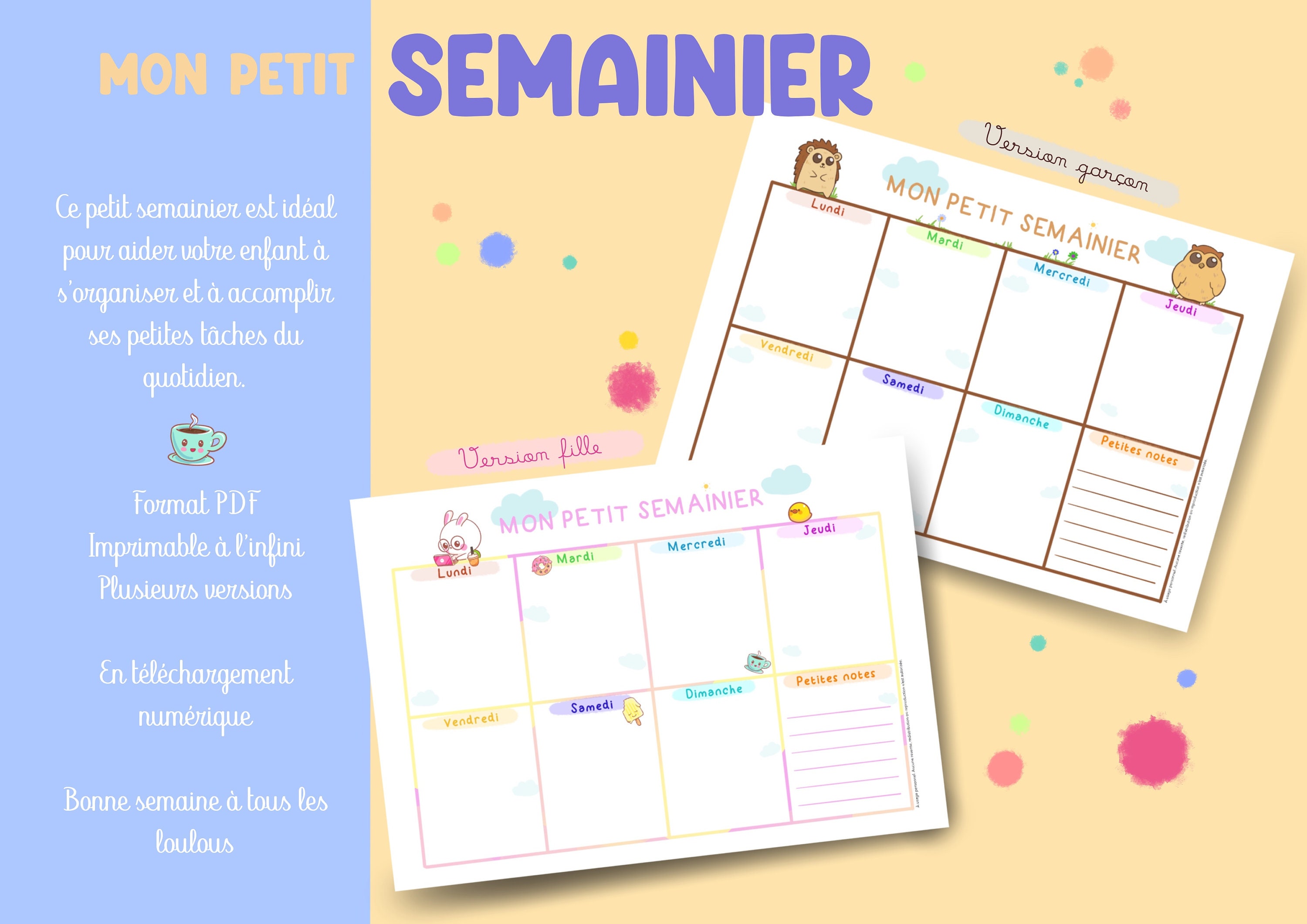 Semainier imprimable pour enfants - Etsy France