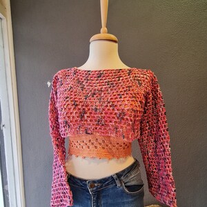 Crochet Mesh Crop Top Pattern, Long Sleeve Crochet Sweater, Cute Mesh ...
