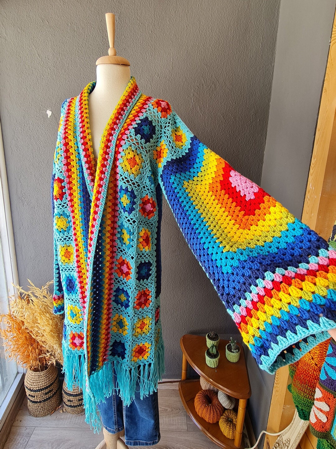 Rainbow Crochet Cardigan, Long Crochet Jacket, Colorful Crochet Coat - Etsy