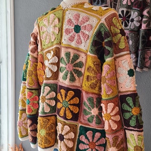 Daisy Flower Crochet Cardigan, Cropped Cardigan, Tax Free Floral ...