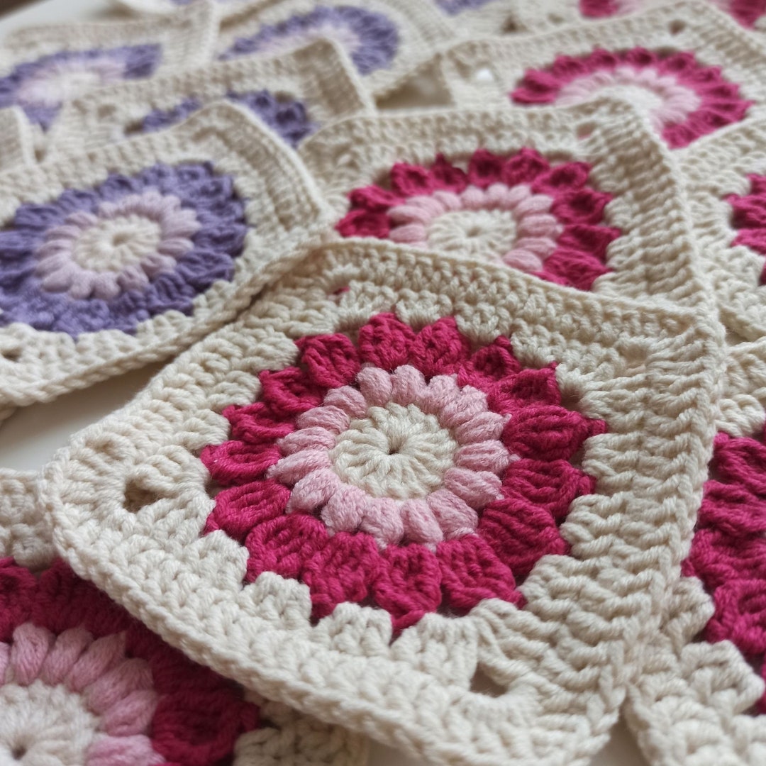 Granny Squares, Crochet Sunflower Granny Squares (unblocked), Crocheted Squares, Finished Granny ...