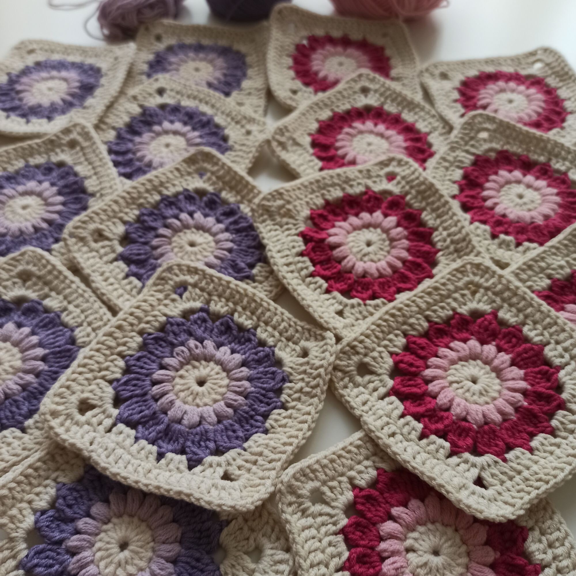 Granny Squares, Crochet Sunflower Granny Squares (unblocked), Crocheted Squares, Finished Granny ...