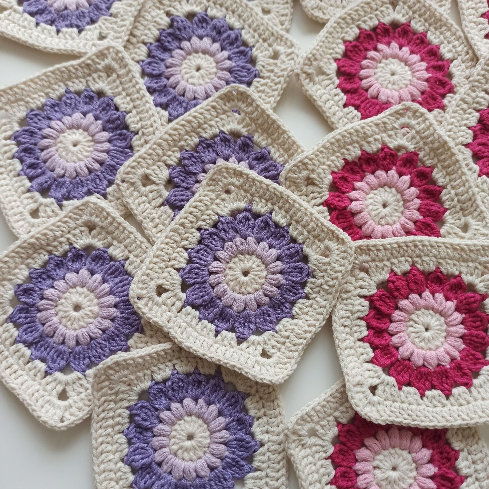 Granny Squares, Crochet Sunflower Granny Squares (unblocked), Crocheted Squares, Finished Granny ...
