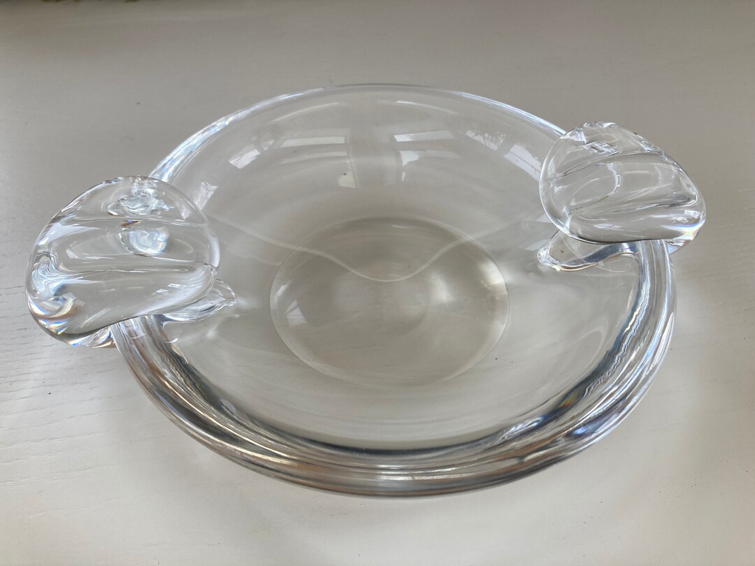 Steuben Signed Art Glass Cigarette Ashtray 2 Slot Double Sided Crimped ...