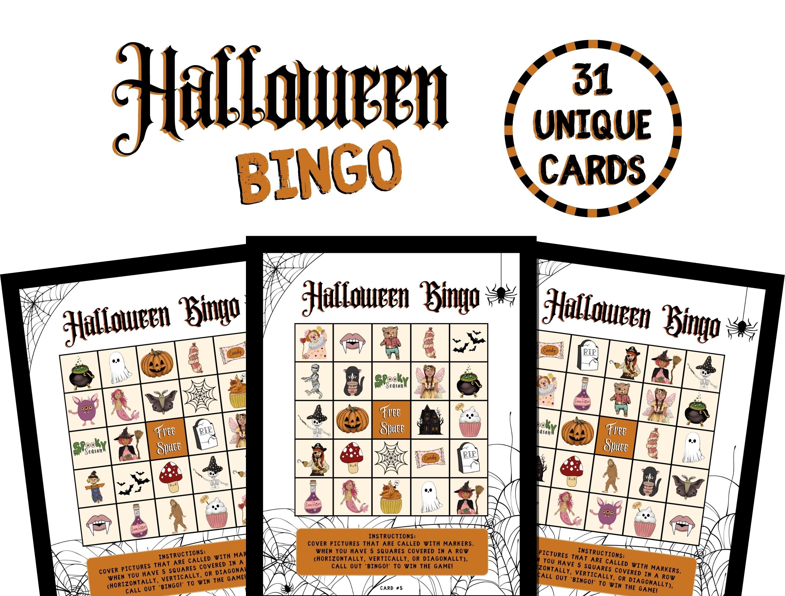 Halloween Bingo Game Printable Bingo Cards With Cute Candy - Etsy