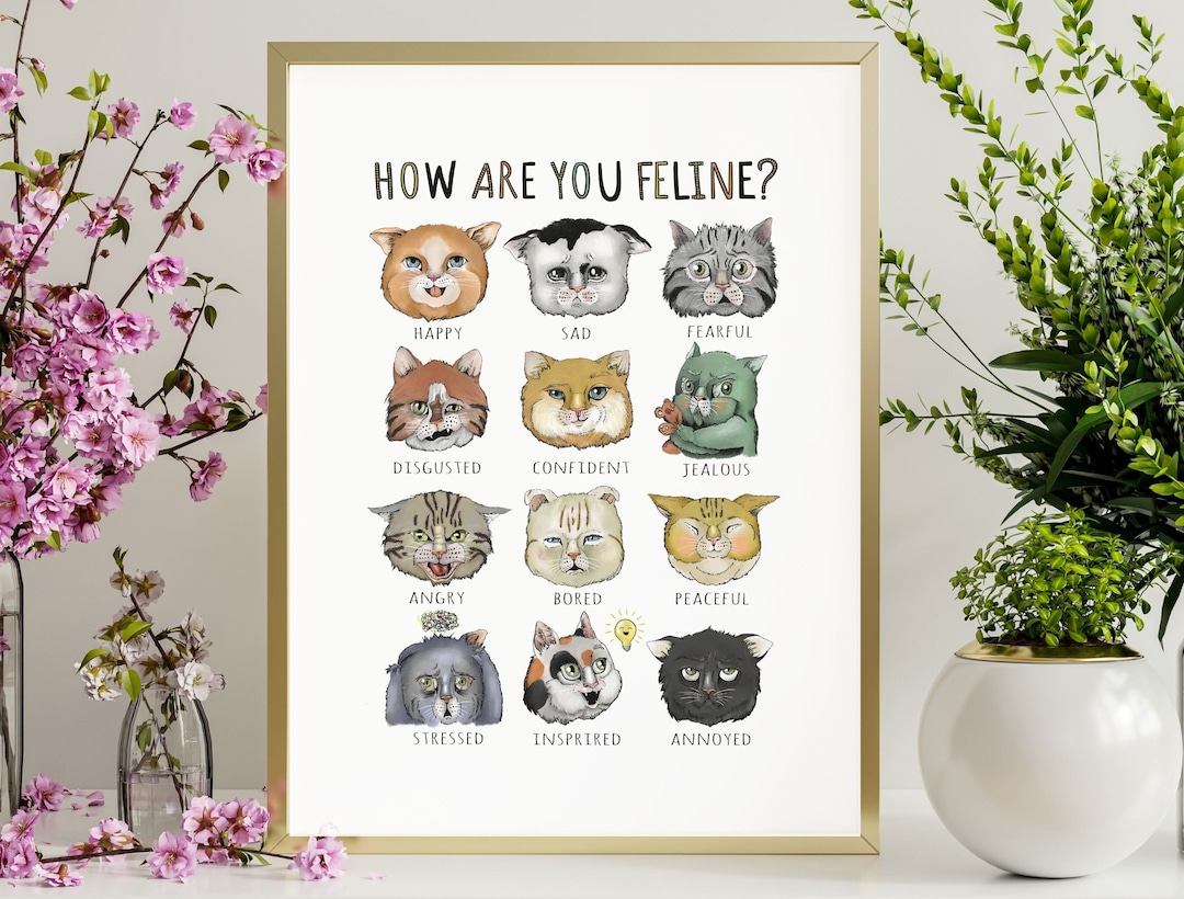 Feelings Chart Cats Wall Art Print for Kids | How Are You Feline ...