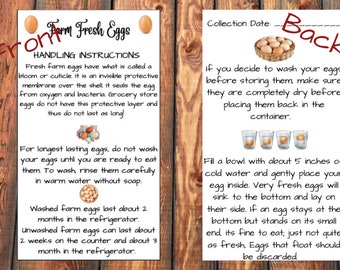 PRINTABLE Farm Fresh Egg Handling Instructions Printable Card or ...