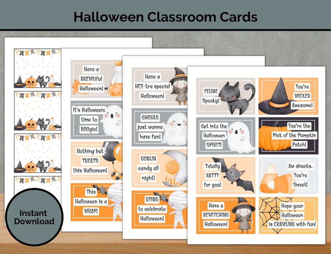 Halloween Cards Classroom Cards, Candy Tags Printable Digital Download ...