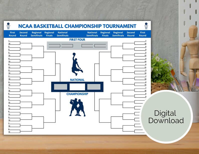 March Madness Fillable PDF Tournament Bracket Basketball | Etsy