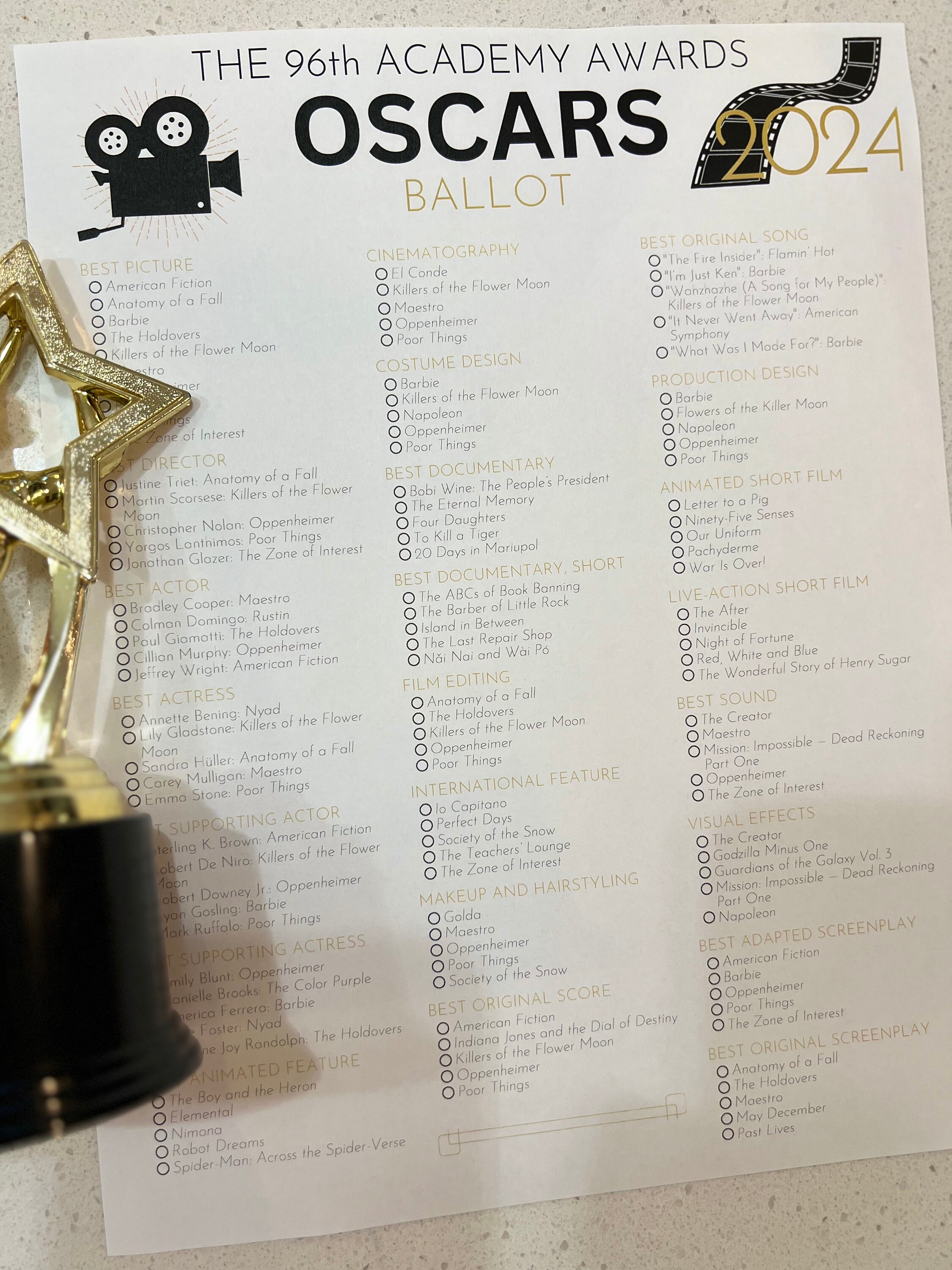 Oscars Night Bundle 2024 ~ Awards Show Party Drinking Game, Ballot ...