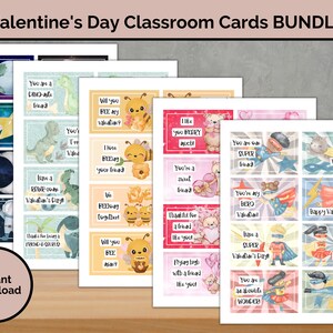 Valentine's Day Classroom Cards BUNDLE Printable Digital Download 5 ...