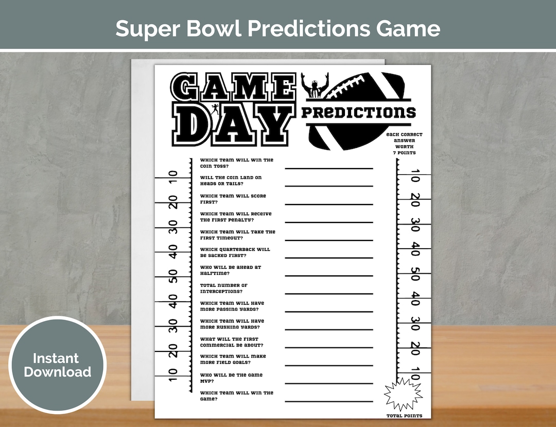 Super Bowl Predictions Game ~ Football Party Games ~ Printable Digital