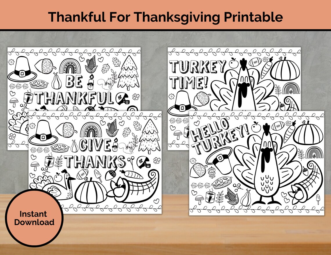 Thanksgiving Coloring Placemats ~ Printable Digital Download ~ 6 ...