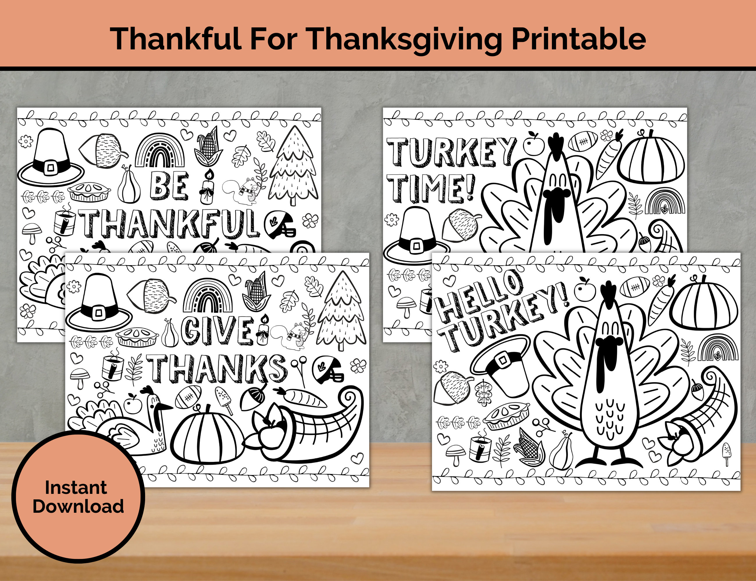 Thanksgiving Coloring Placemats ~ Printable Digital Download ~ 6 ...
