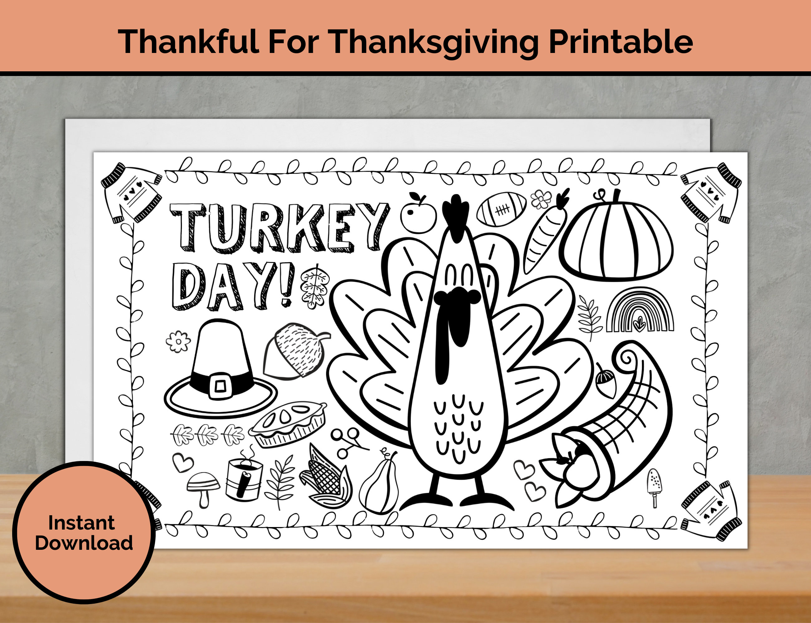 Thanksgiving Coloring Placemats ~ Printable Digital Download ~ 6 ...