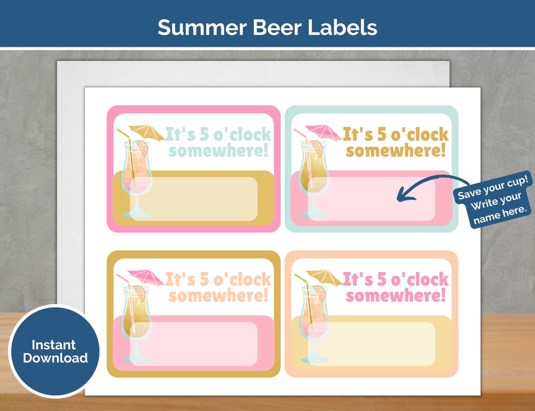 Spring Break/summer Beer Labels Printable Digital Download It's 5 O ...