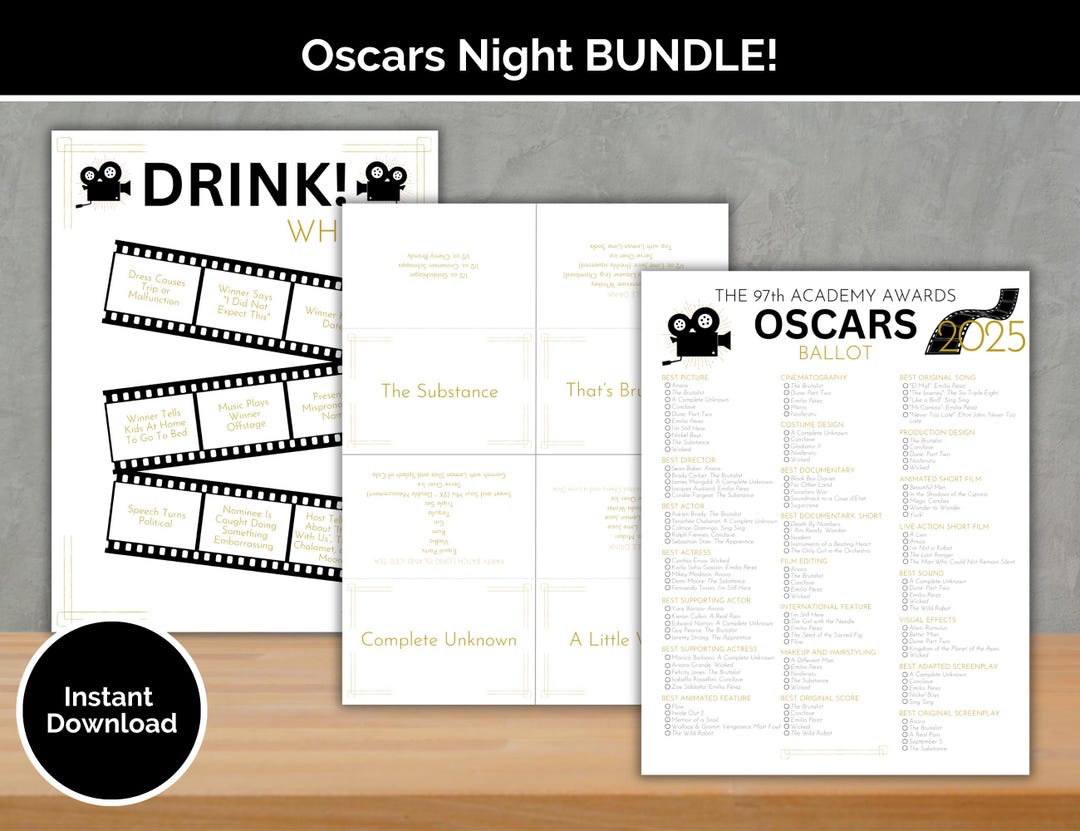 Oscars Night Bundle 2025 ~ Awards Show Party Drinking Game, Ballot ...