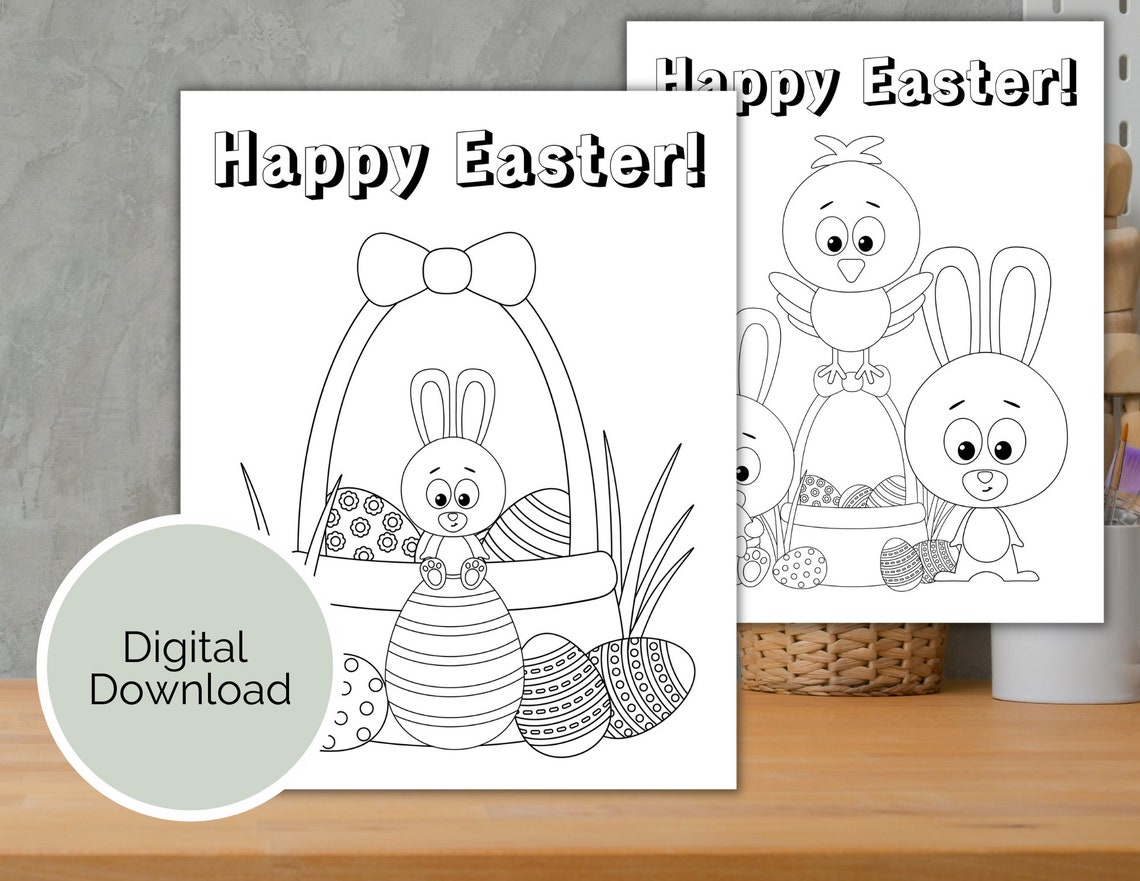 Coloring Pages ~ Bunny Basket ~ Easter Coloring Activity ~ Printable ...
