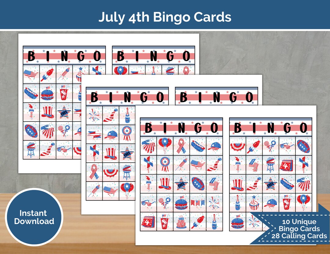 July 4th Bingo Cards ~ Independence Day Game ~ Printable Digital ...