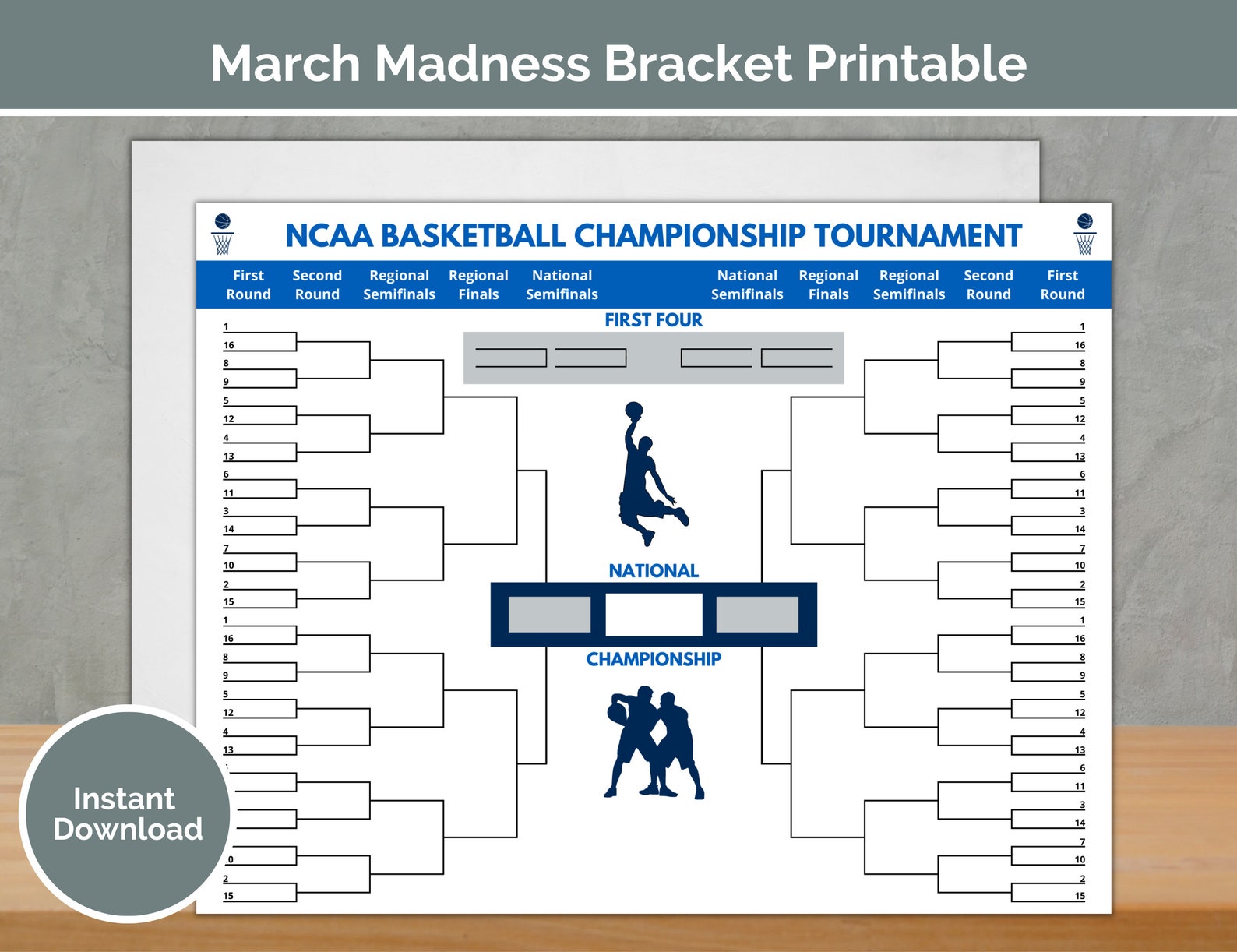 March Madness ~ Fillable PDF Tournament Bracket ~ Basketball Fantasy ...