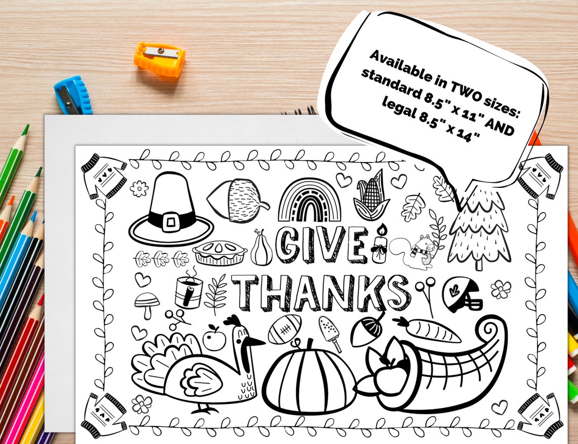 Thanksgiving Coloring Placemats ~ Printable Digital Download ~ 6 ...