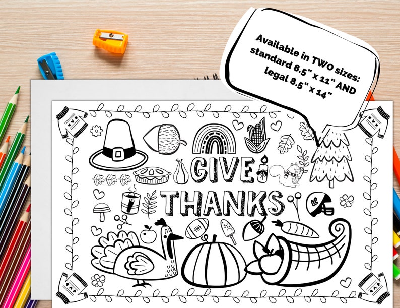 Thanksgiving Coloring Placemats ~ Printable Digital Download ~ 6 ...