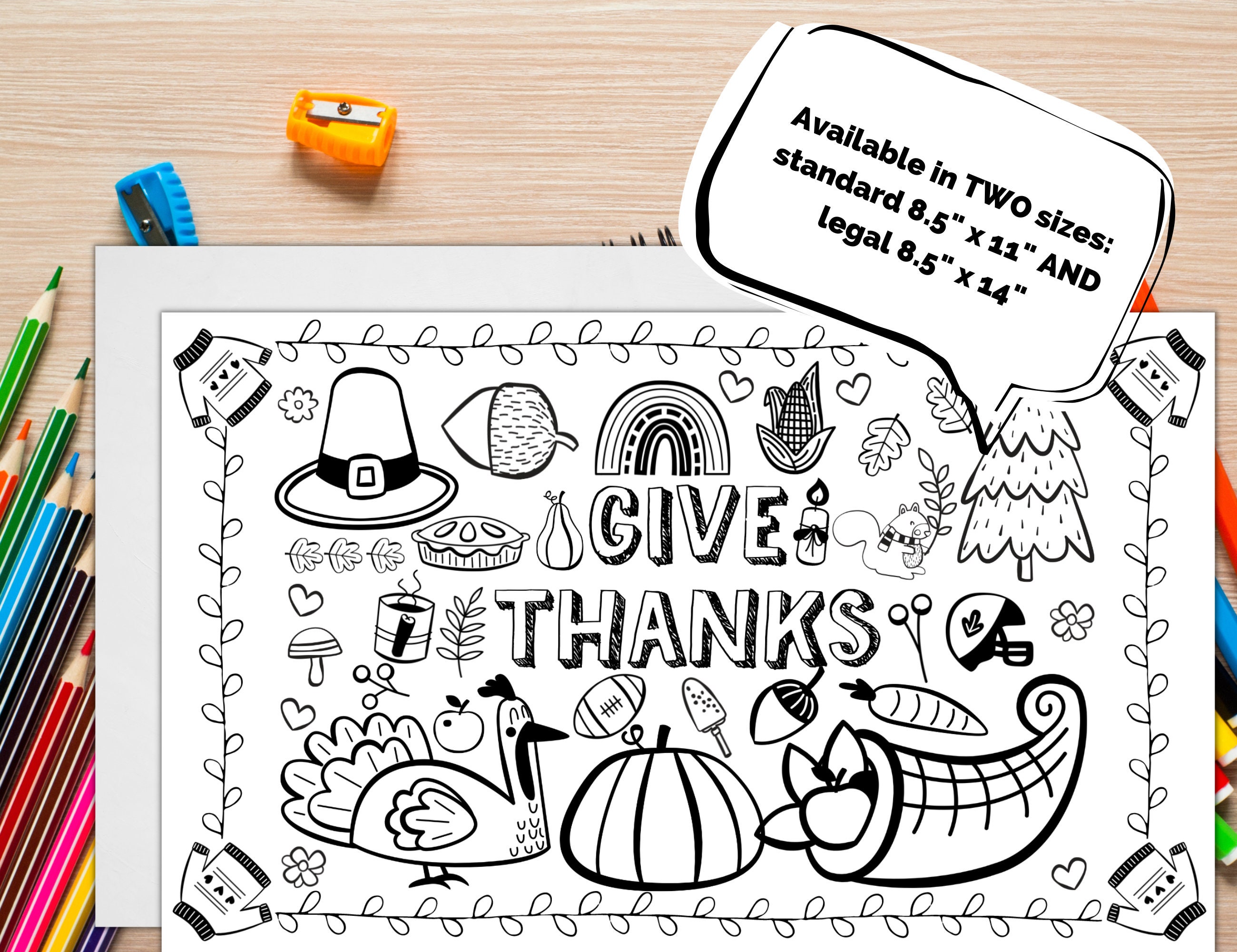 Thanksgiving Coloring Placemats ~ Printable Digital Download ~ 6 ...