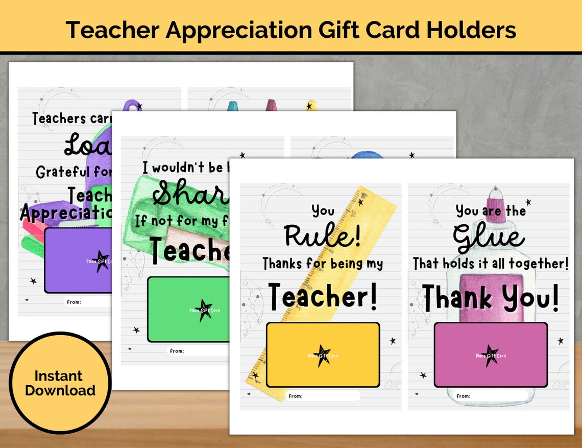 Teacher Appreciation Week Gift Card Holders Printable Digital Download ...