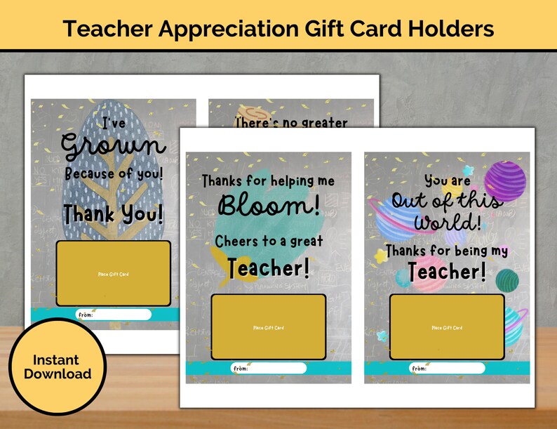 Teacher Appreciation Week Gift Card Holders Printable - Etsy