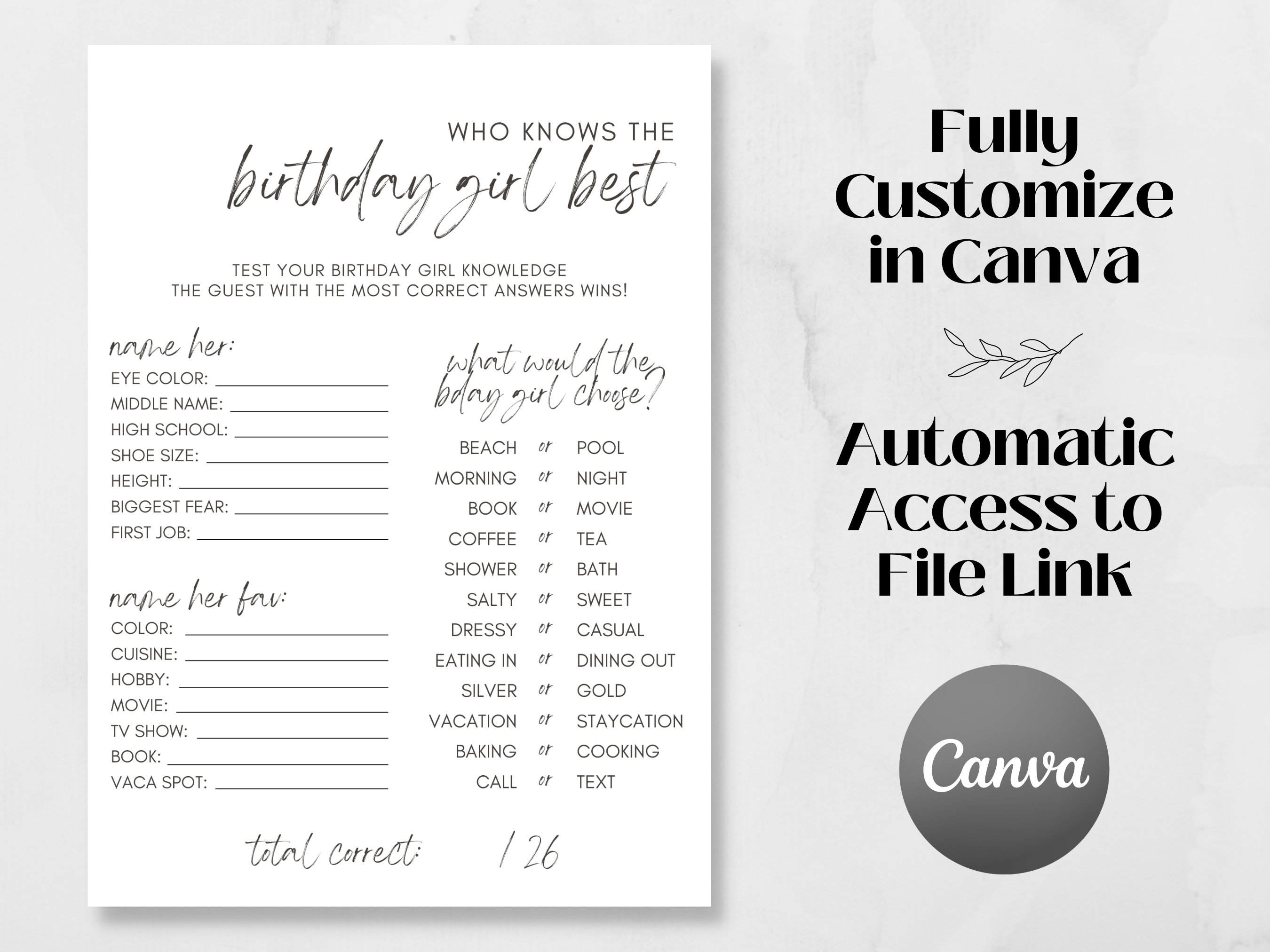 Who Knows the Birthday Girl Best Birthday Party Questionnaire and ...