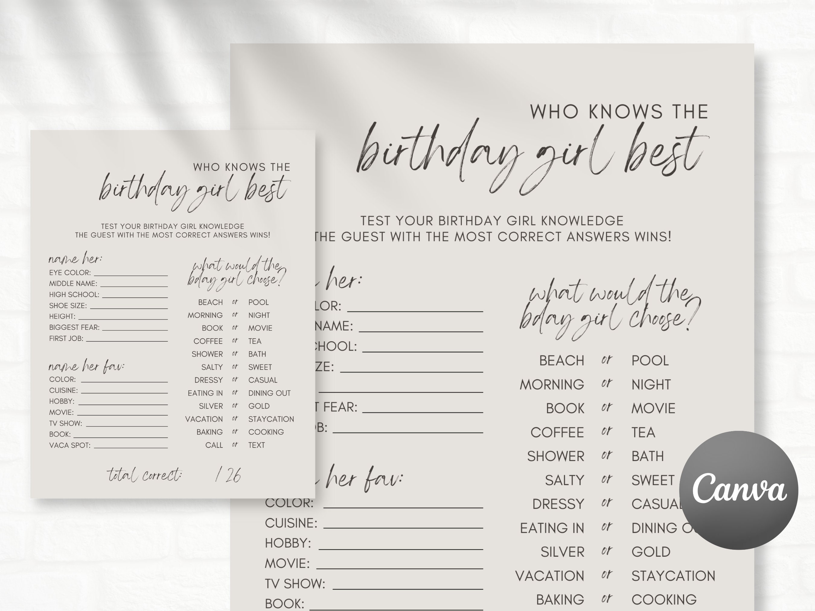 Who Knows the Birthday Girl Best Birthday Party Questionnaire and ...