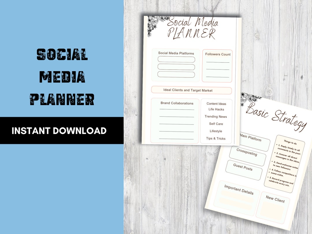 Social Media Planner Printable Planner Instant Download - Etsy