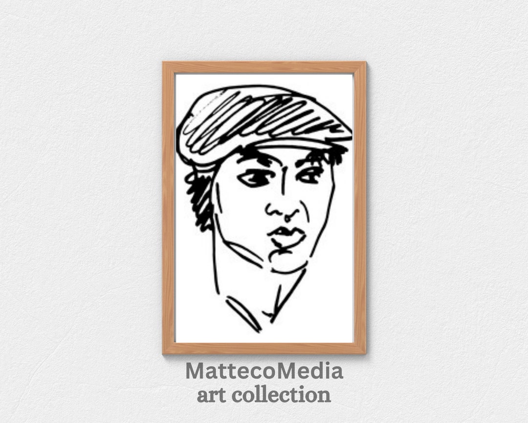Neutral Vintageman With Cap Sketch Art Portrait Sketch Wall Art Print ...
