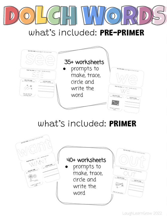 Dolch Words Worksheets Primer - Etsy Australia