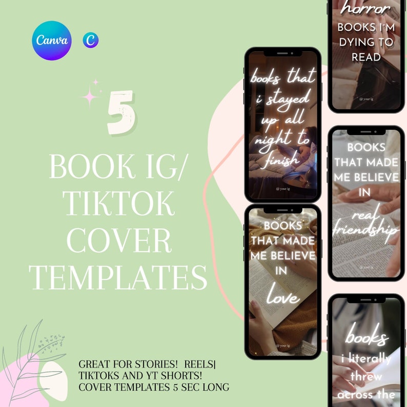 5 Book Cover Templates |bookstagram | Booktok | Canva Templates | Reel ...