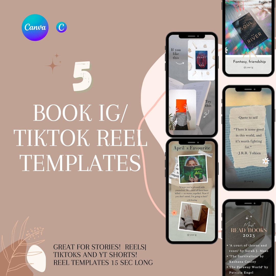 5 Book Reels Templates |bookstagram | Booktok | Canva Templates | Reel ...