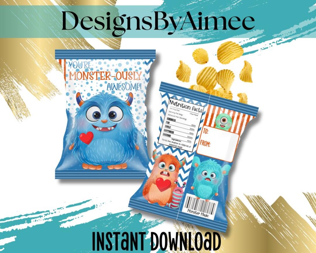 Monster Valentine Chip Bag Wrapper | Printable Treat, Classroom Party ...