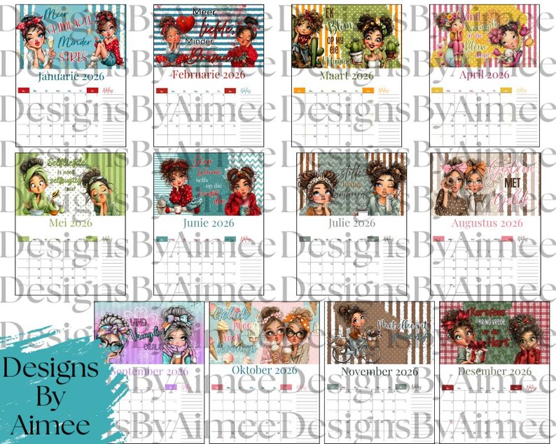 2026 Afrikaans Calendar | Monthly Calendar | Instant Download | A4 ...