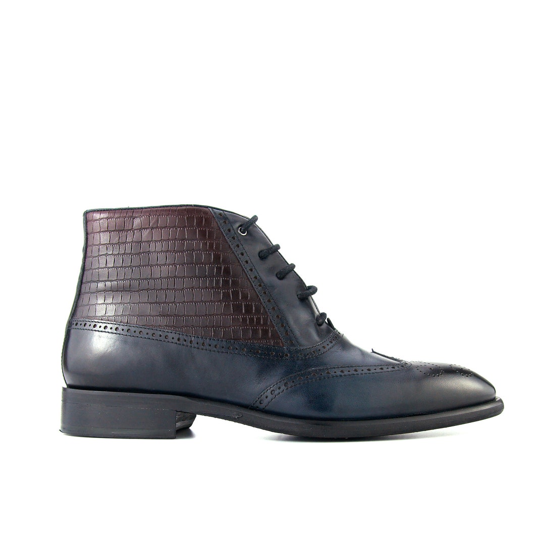 Men's Leather Boots Budapest in Blue and Bordeaux Handmade Boots - Etsy