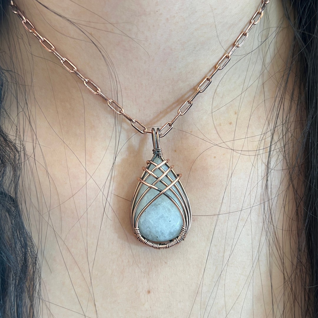 Moonstone Copper Wire Wrapped Pendant Necklace - Etsy