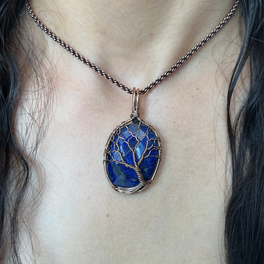 Tree of Life Sapphire Copper Wire Wrapped Pendant With Chain Sapphire ...