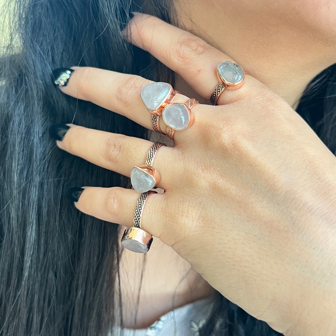 Rose Quartz Copper Ring Gemstone Ring Rough Stone Ring Rose Quartz ...