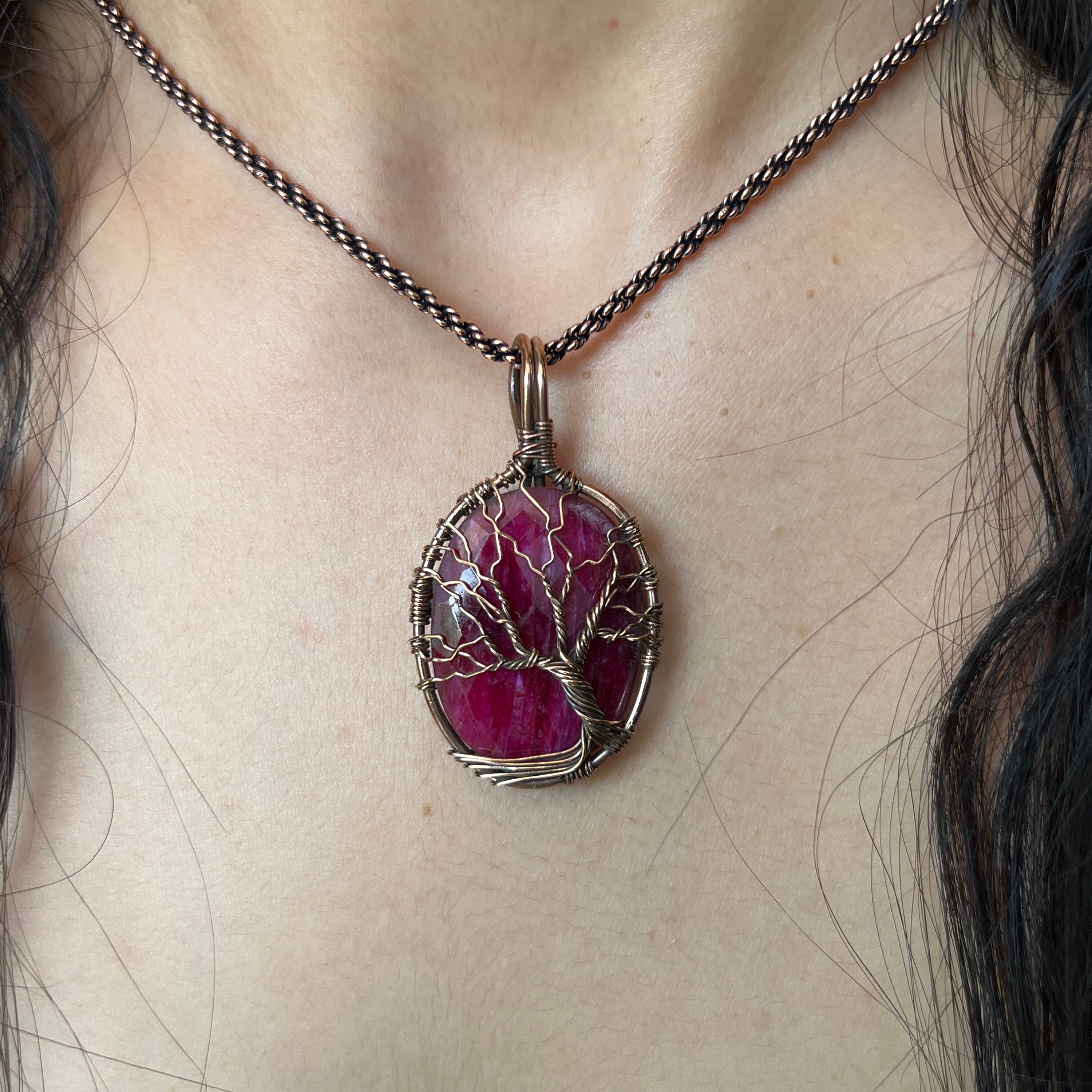 Tree of Life Ruby Copper Wire Wrapped Pendant With Chain Ruby - Etsy