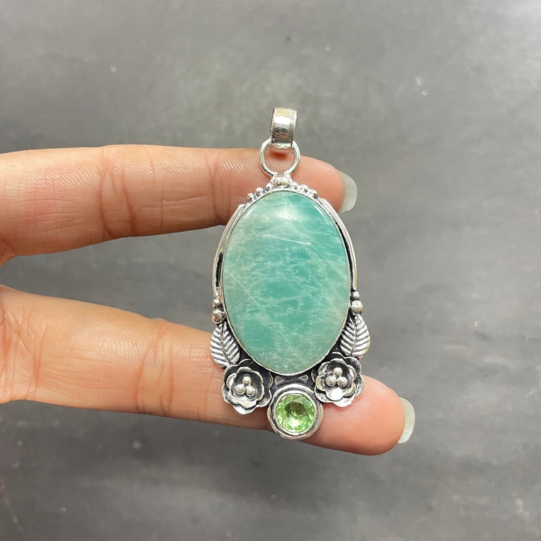 Amazonite Gemstone 925 Sterling Silver Pendant Handmade Necklace ...