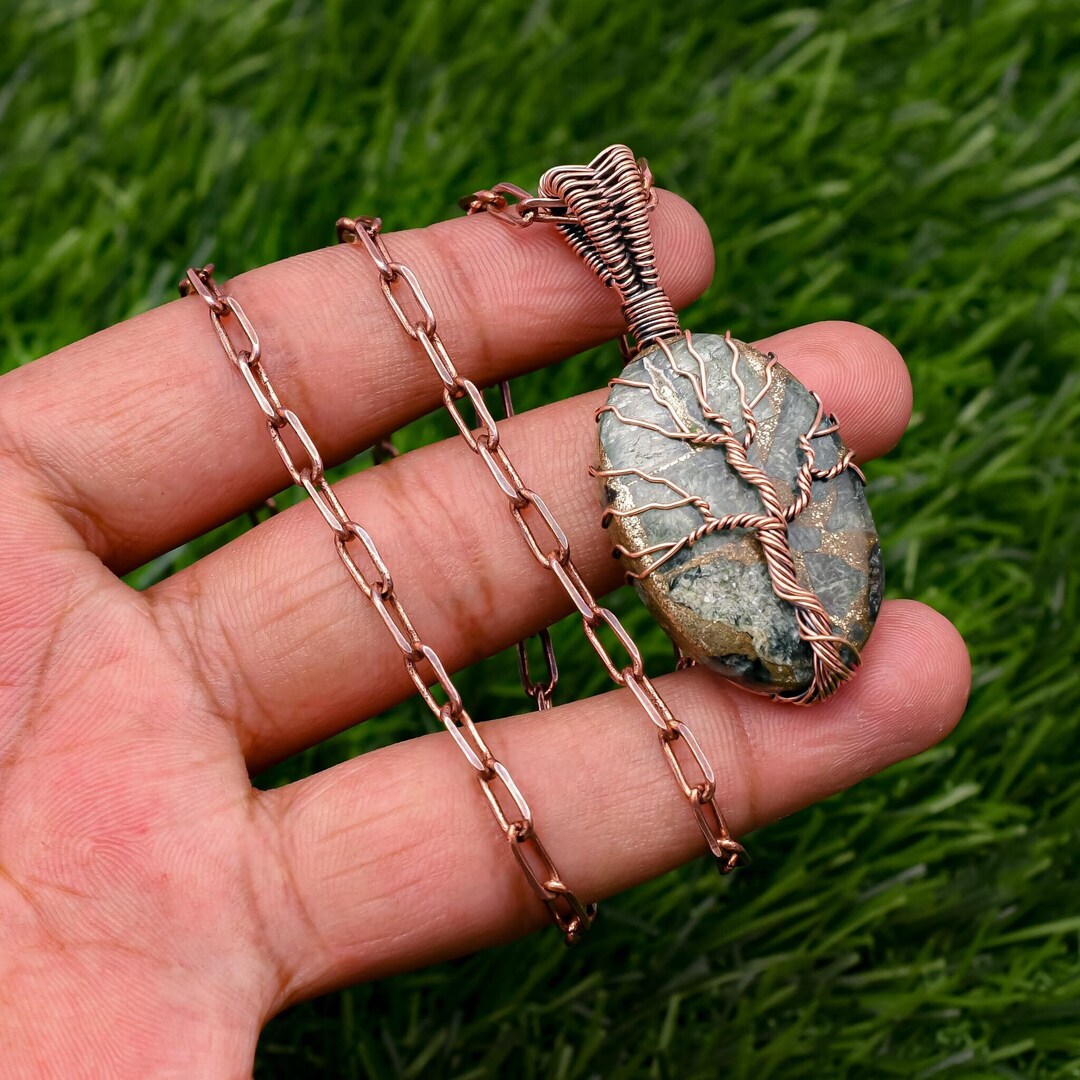 Spiny Seraphinite Pendant Copper Wire Wrapped Handmade Pendant Necklace ...