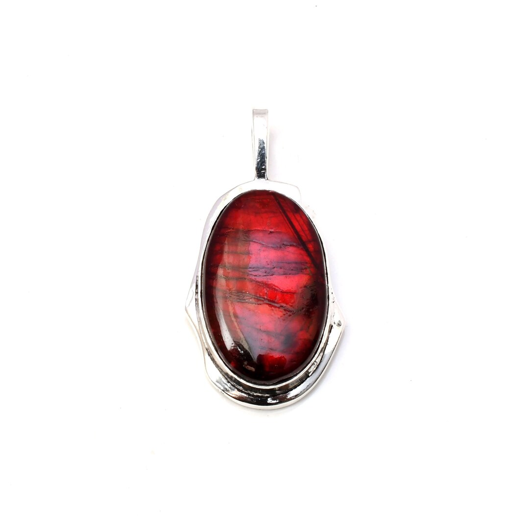 Red Labradorite Pendant Necklace: Handmade 925 Sterling Silver Gemstone ...