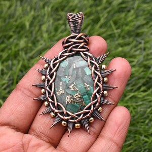Spiny Malachite Pendant Copper Wire Wrapped Handmade Pendant Necklace ...