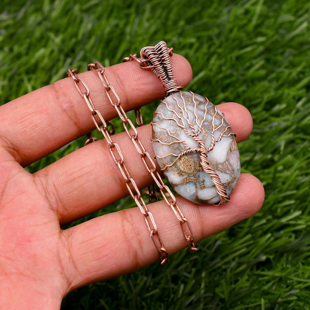 Spiny Larimar Tree of Life Pendant: Handmade Copper Wire Wrapped ...