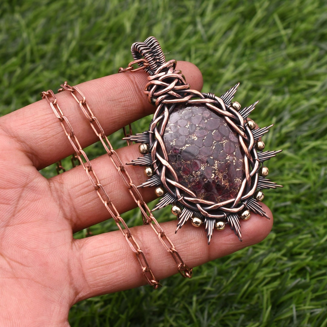 Spiny Garnet Pendant Copper Wire Wrapped Handmade Pendant Necklace ...