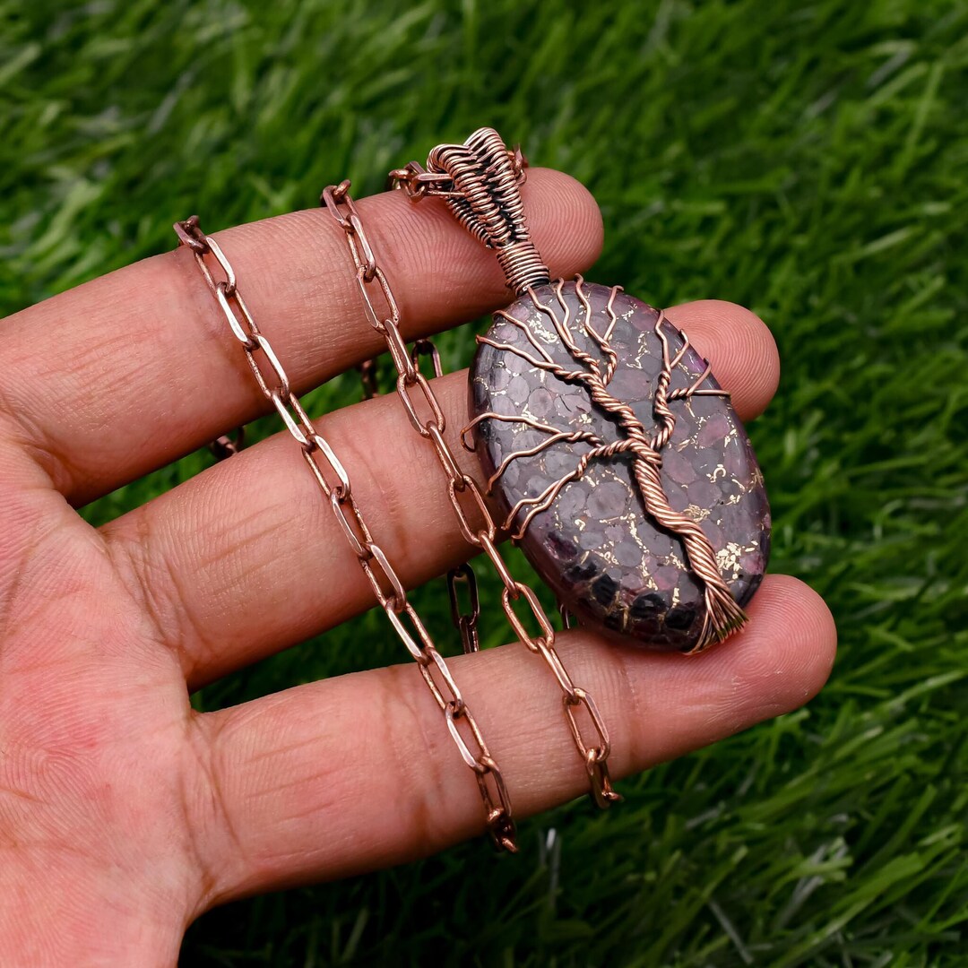 Spiny Garnet Pendant Copper Wire Wrapped Handmade Pendant Necklace ...